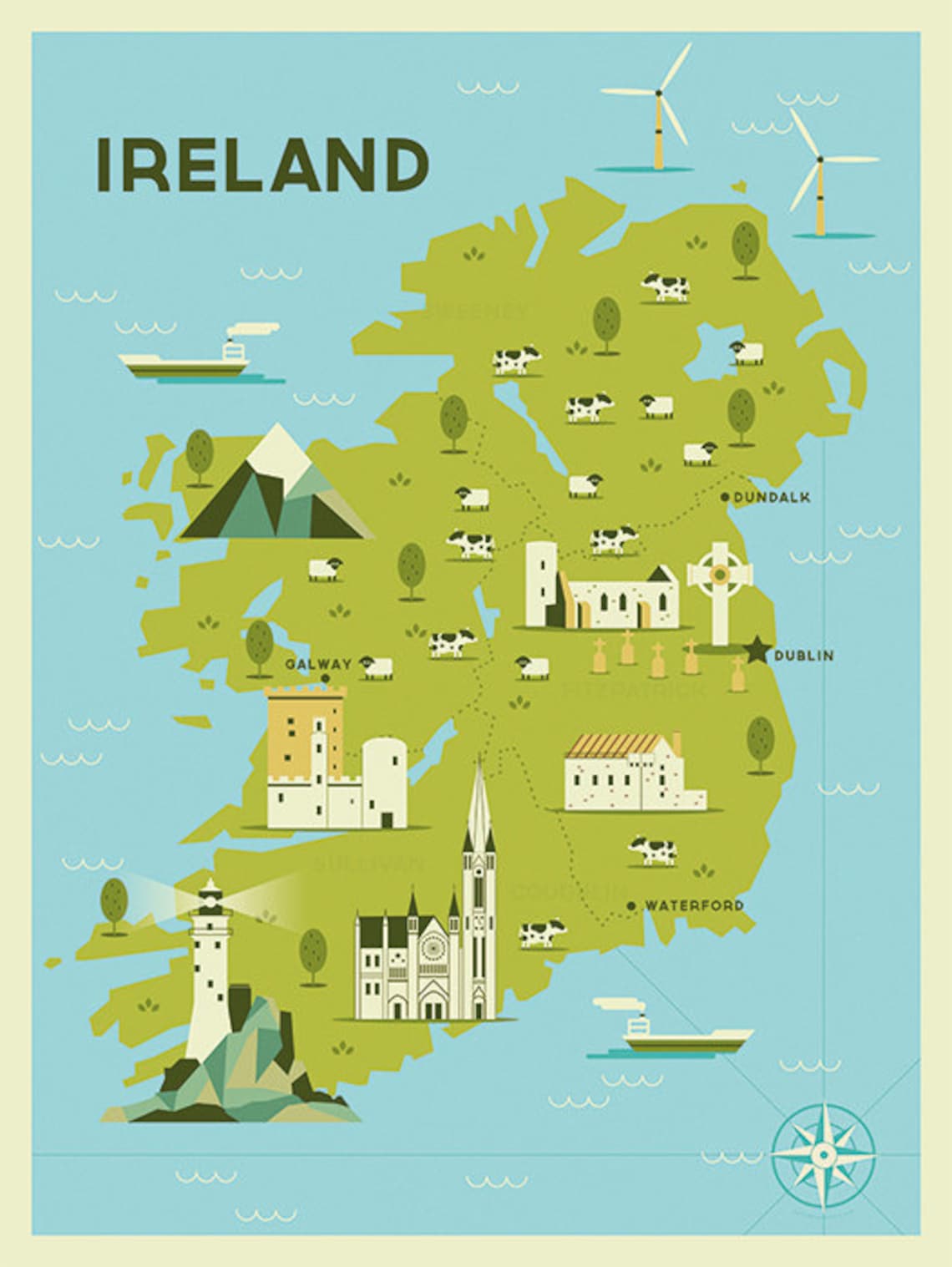 Ireland Art Print, Pop Art Map, Modern Style Country Map, Country Maps ...