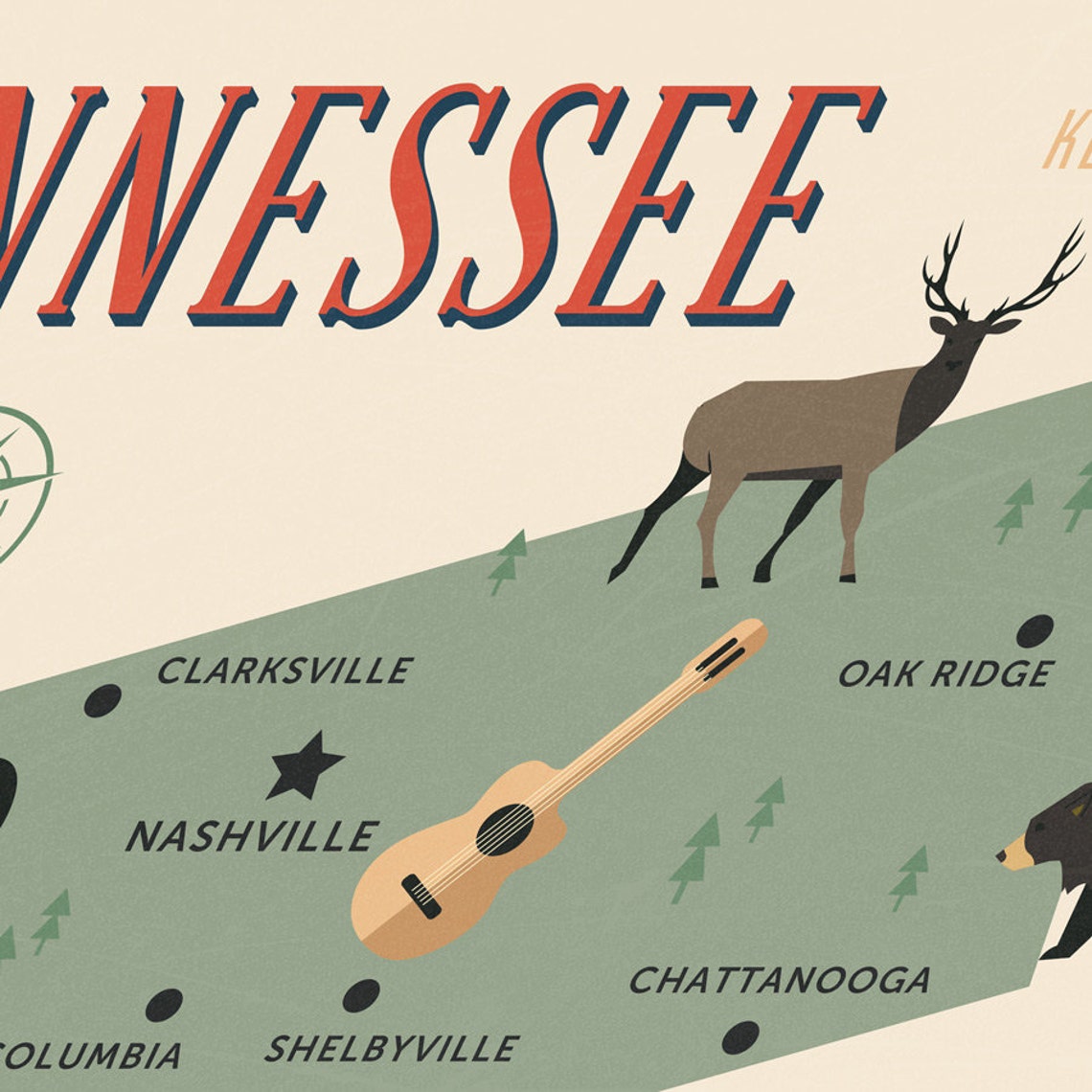 Tennessee Map the Volunteer State Map Original Map Nursery | Etsy