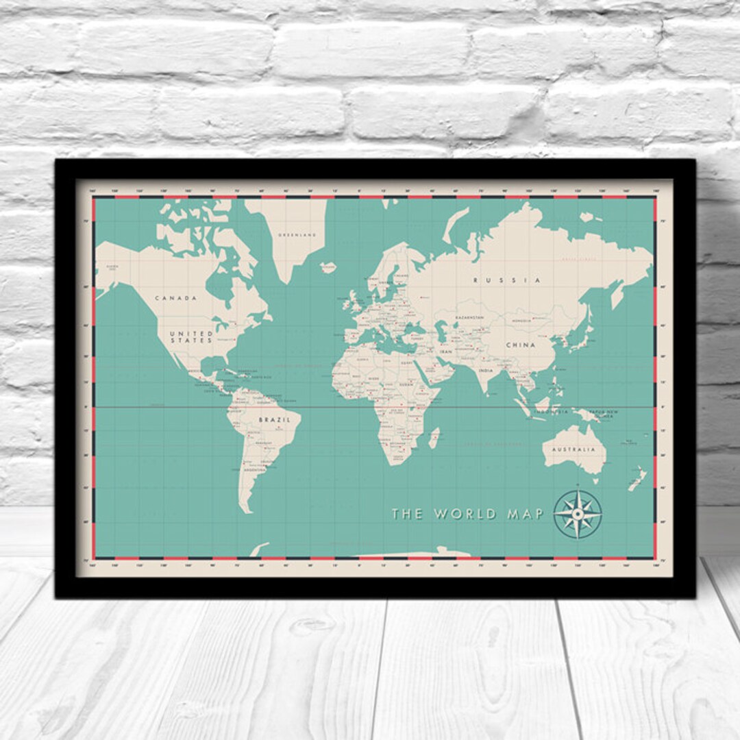 Modern World Map, Political World Map, Travel Map for Home Decor, Hip ...