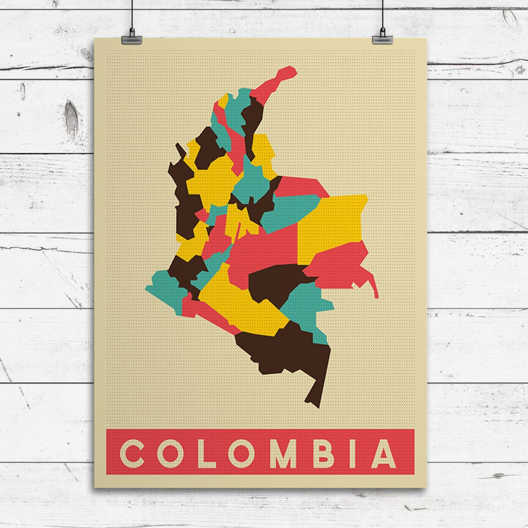 Colombia Map, Pop Art Map, Modern Style Colombia Map, Colombia Map for ...