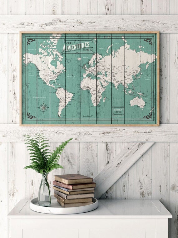 World Map Map with Quote Gift for travelers Paper | Etsy