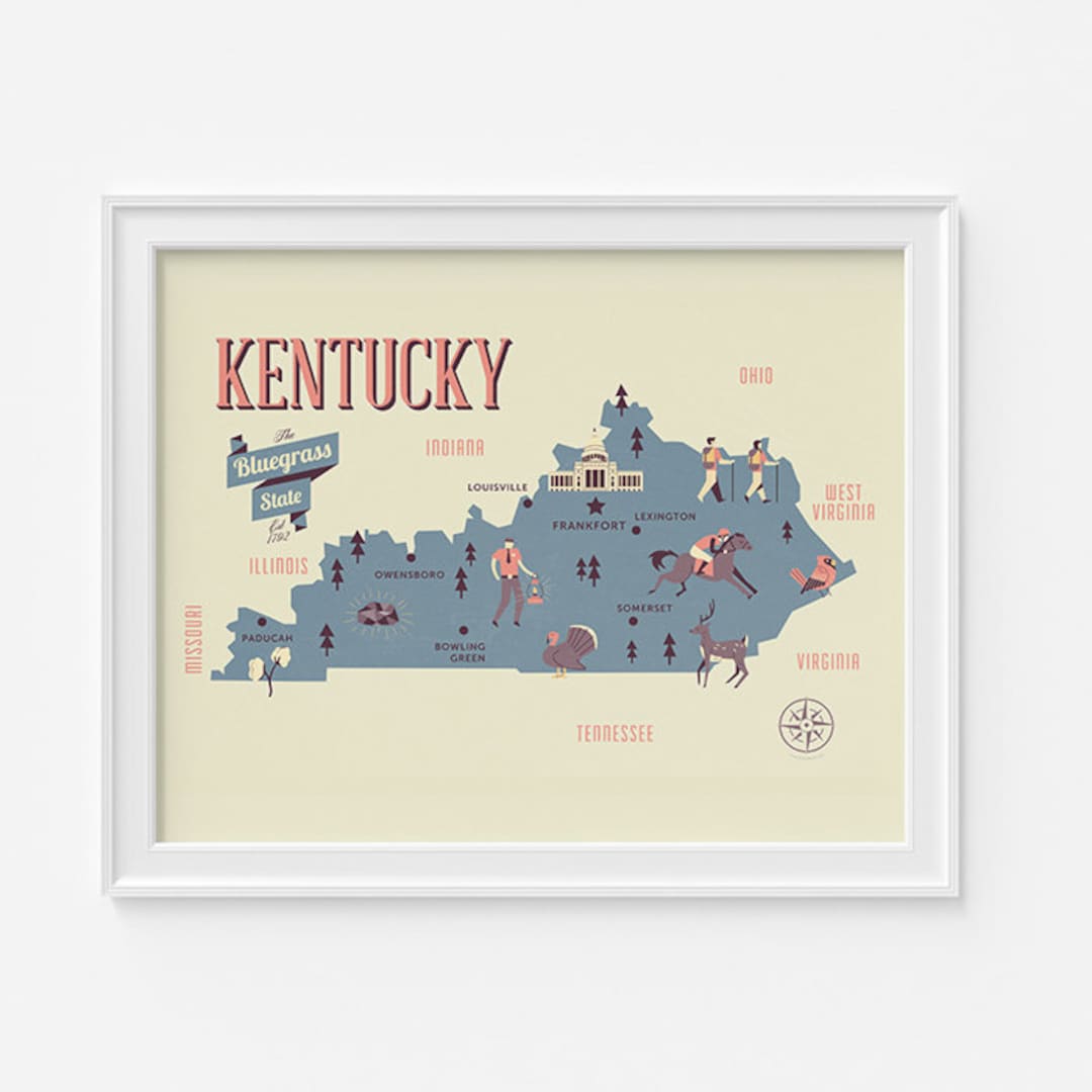 Kentucky Map, the Bluegrass State Map, Original Map, Nursery Map, Home ...