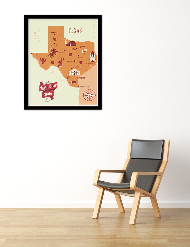 Texas Map the Lone Star State Map Original Texas Map - Etsy