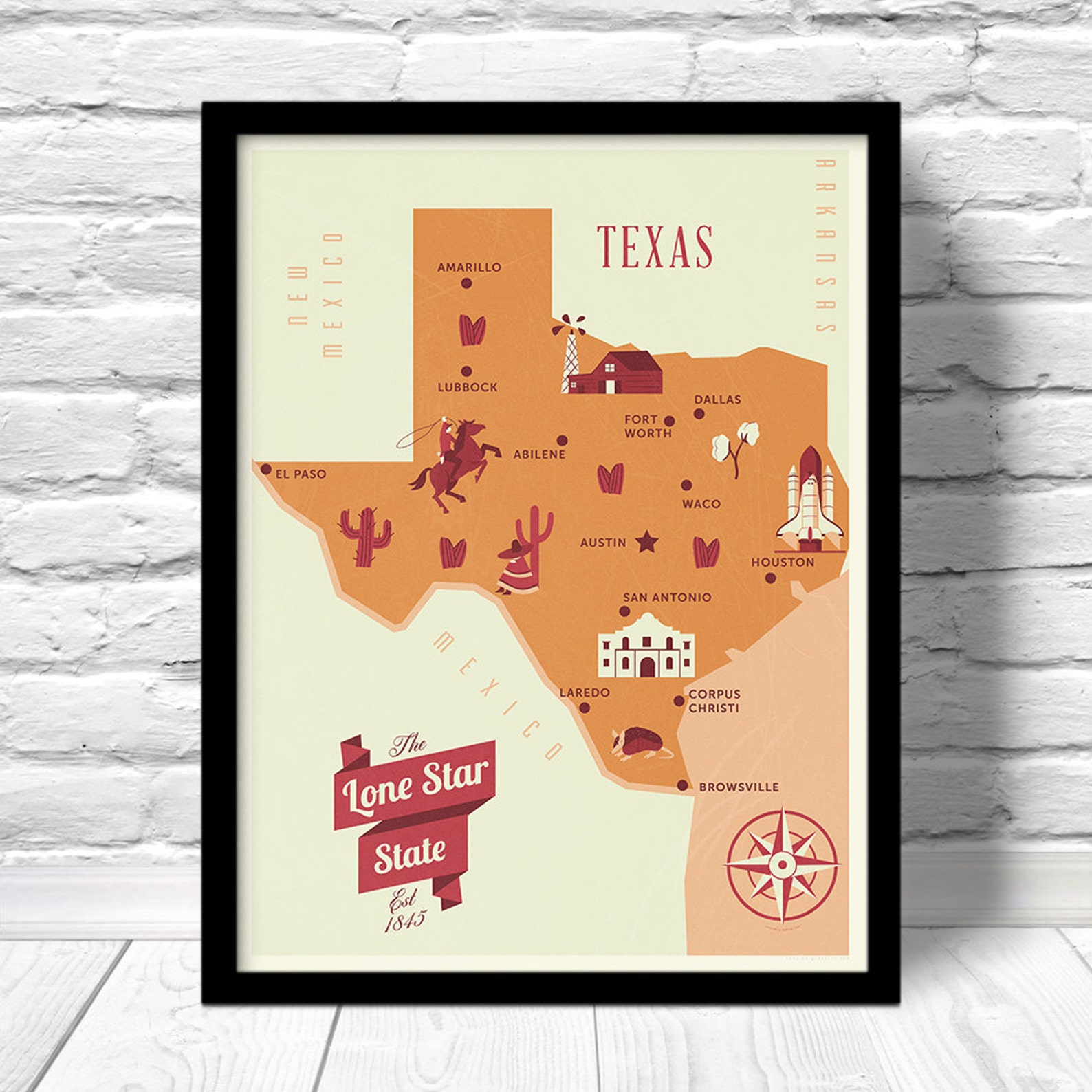 Texas Map the Lone Star State Map Original Texas Map - Etsy