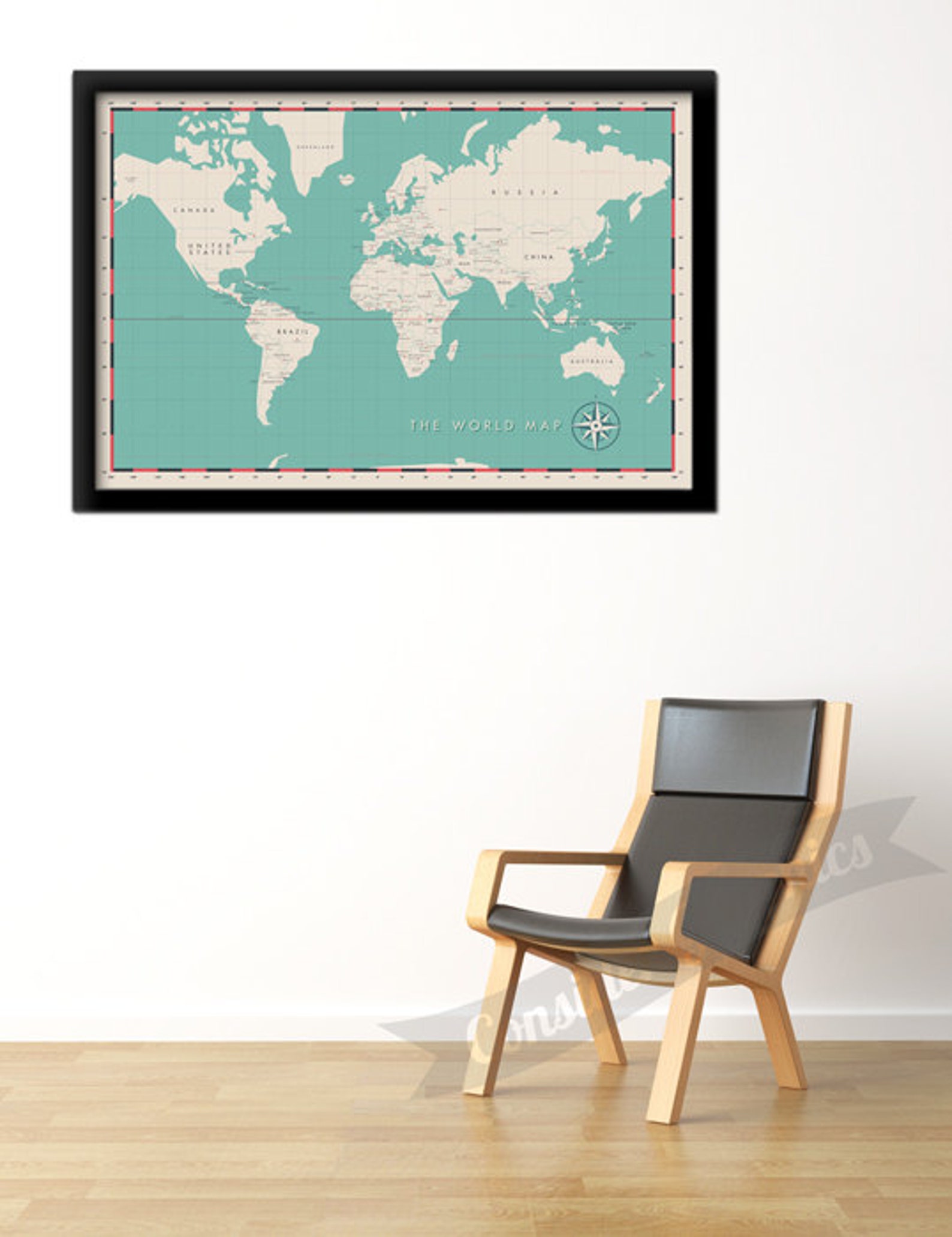 Modern Political World Map Print, Travel Home Decor - Etsy