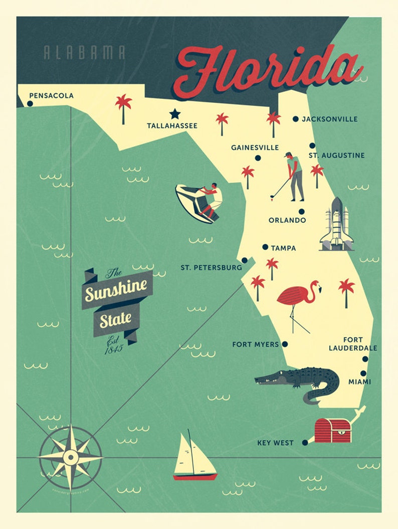 Florida Map Personalized Family Name Custom Nursery Map - Etsy