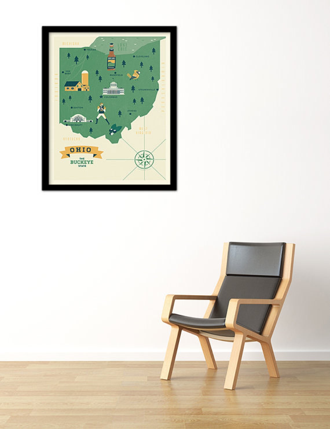 Ohio Map the Buckeye State Map Original Illustrated Map - Etsy