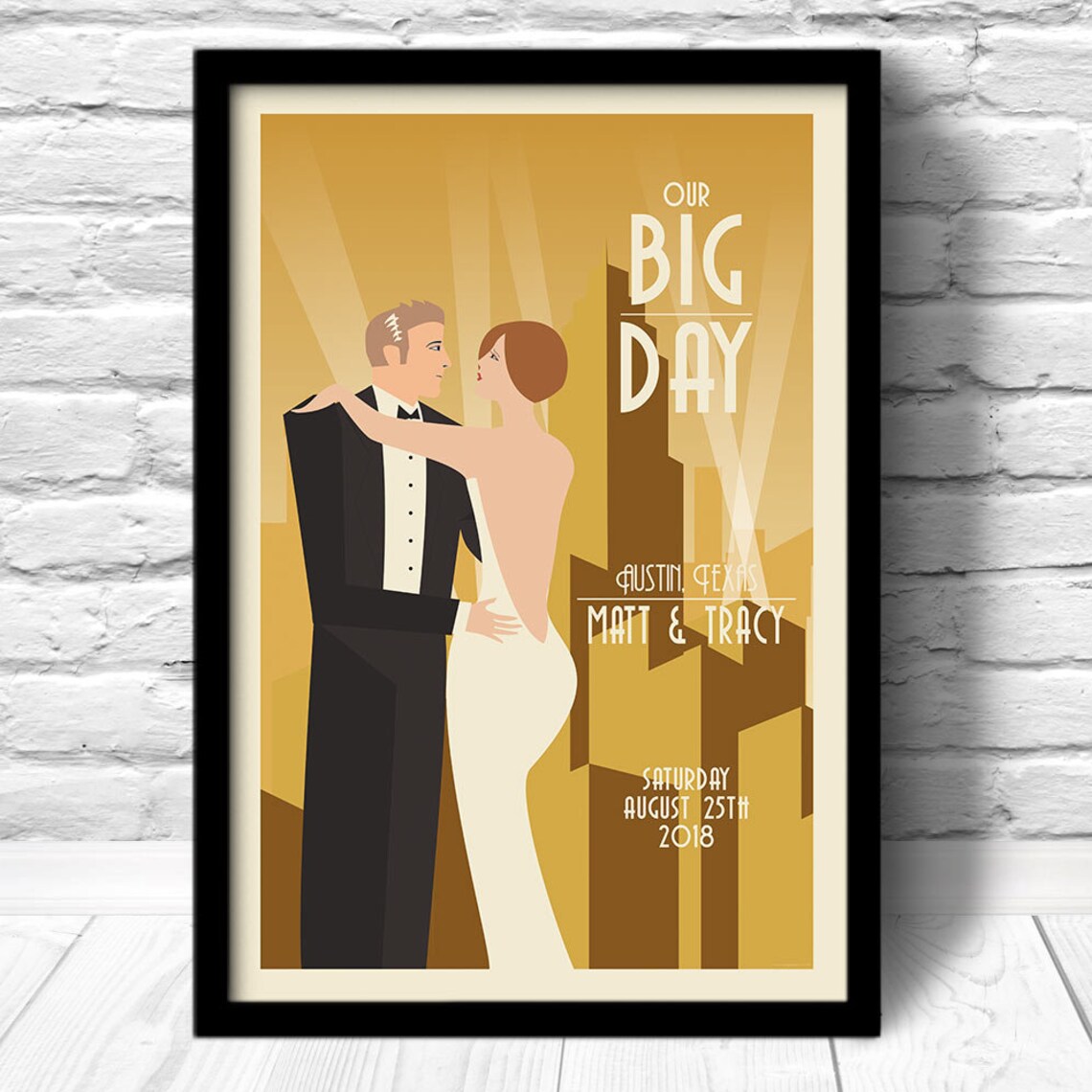 Unique Wedding Gift Couple Portrait Gold Wedding Poster - Etsy