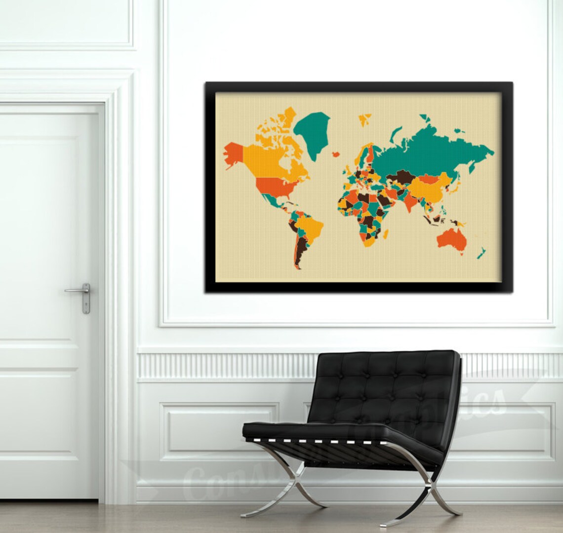 World Map Retro Pop Art Map Modern Style World Map World - Etsy