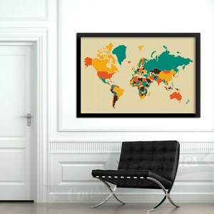 World Map Retro, Pop Art Map, Modern Style World Map, World Map for ...