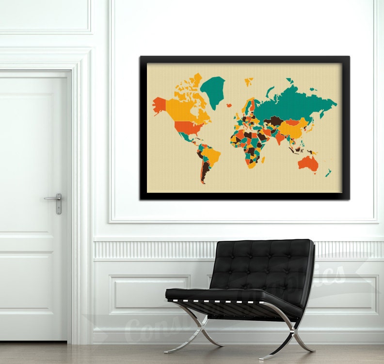 World Map Retro Pop Art Map Modern Style World Map World - Etsy