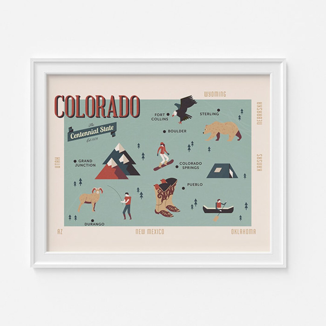 Colorado Map, the Centennial State Map, Original Map, Nursery Map, Home ...