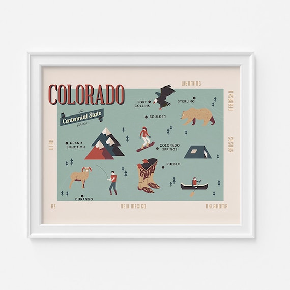 Colorado Map the Centennial State Map Original Map Nursery | Etsy