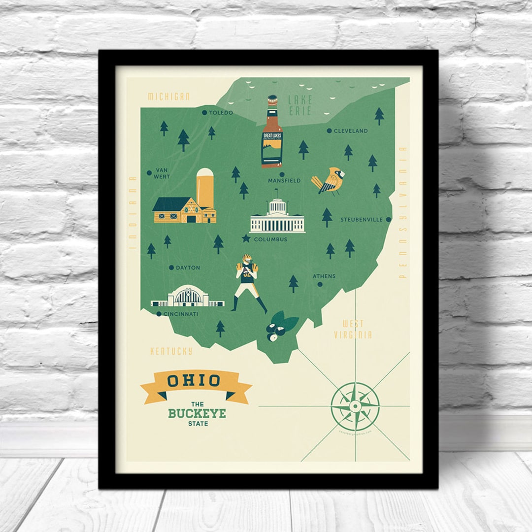 Ohio Map, the Buckeye State Map, Original Illustrated Map, Nursery Map ...
