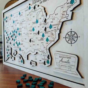 National Park Map Wooden Checklist, All 63 Parks, US Wood Wall Art Home ...
