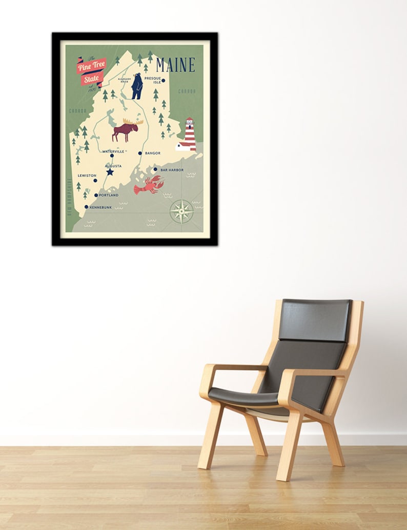 Maine Map the Pine Tree State Map Original Maine Map - Etsy