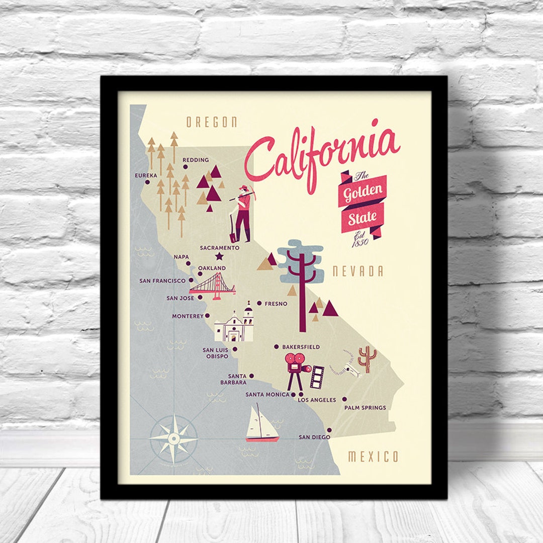 California Map, the Golden State Map, Original Map, Nursery Map, Home ...