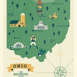 Ohio Map, the Buckeye State Map, Original Illustrated Map, Nursery Map ...