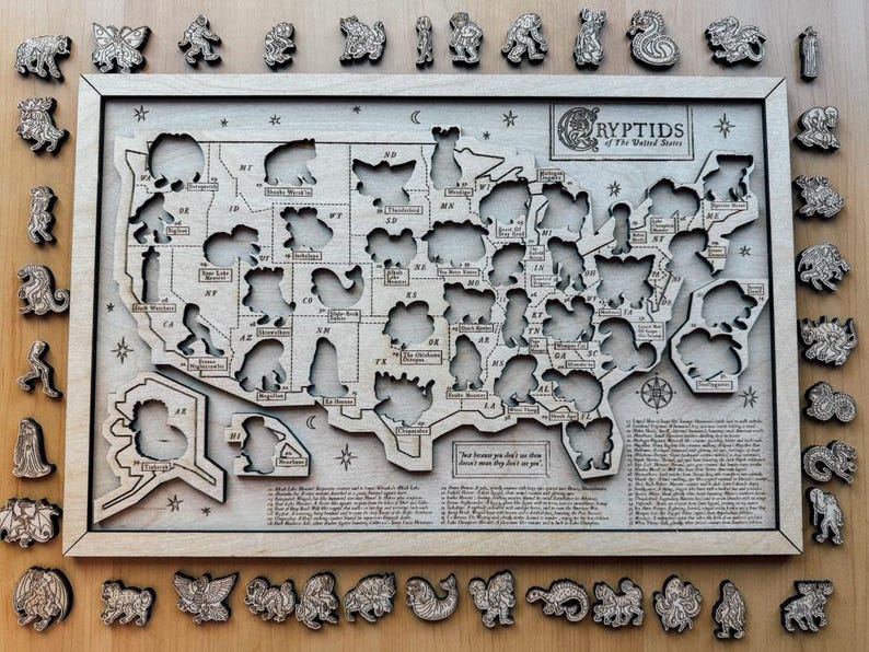 Cryptids Map, Cryptid-themed Gift, Bigfoot, Mothman, Chupacabra ...