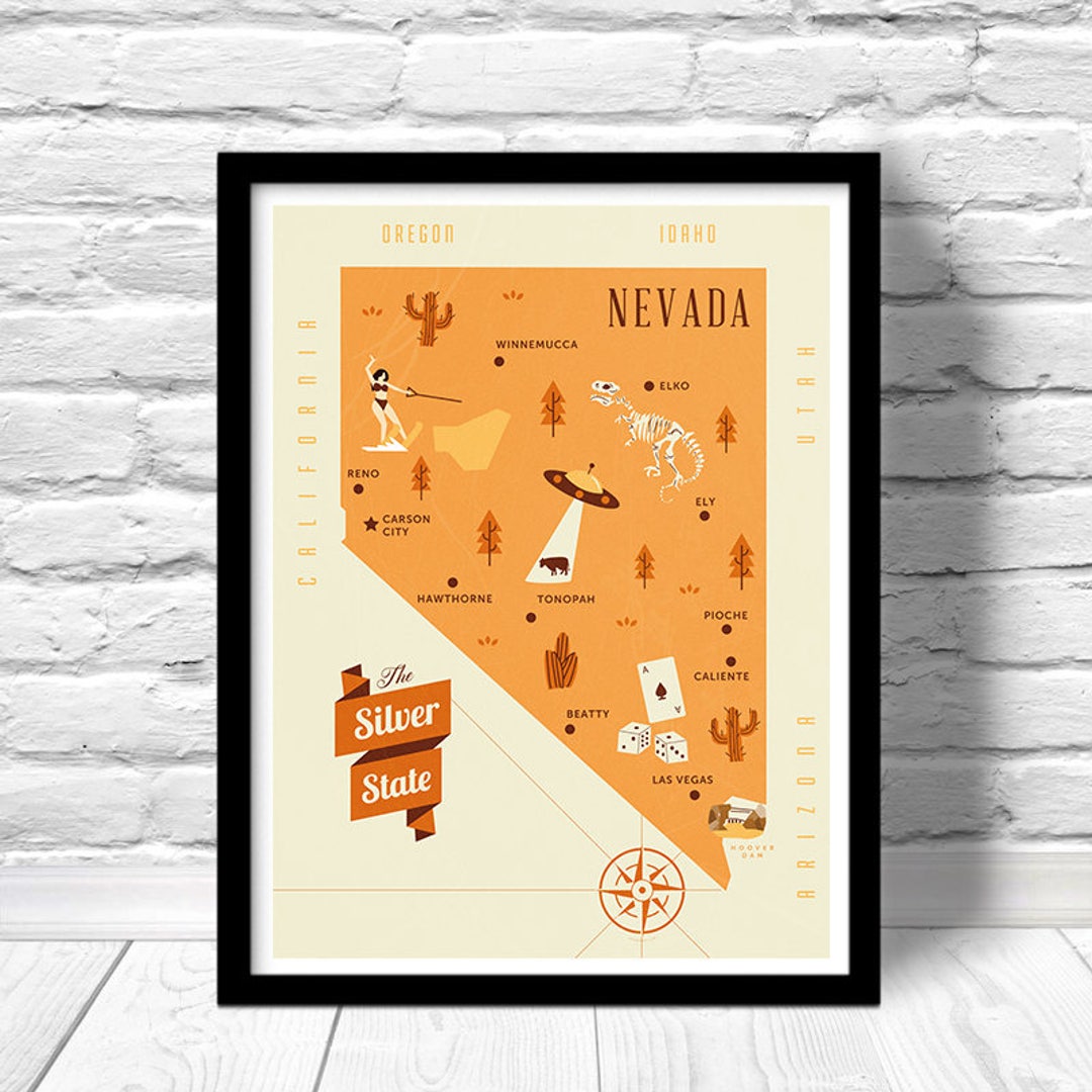 Nevada Map, the Sagebrush State Map, Original Nevada Map, Nursery Map ...