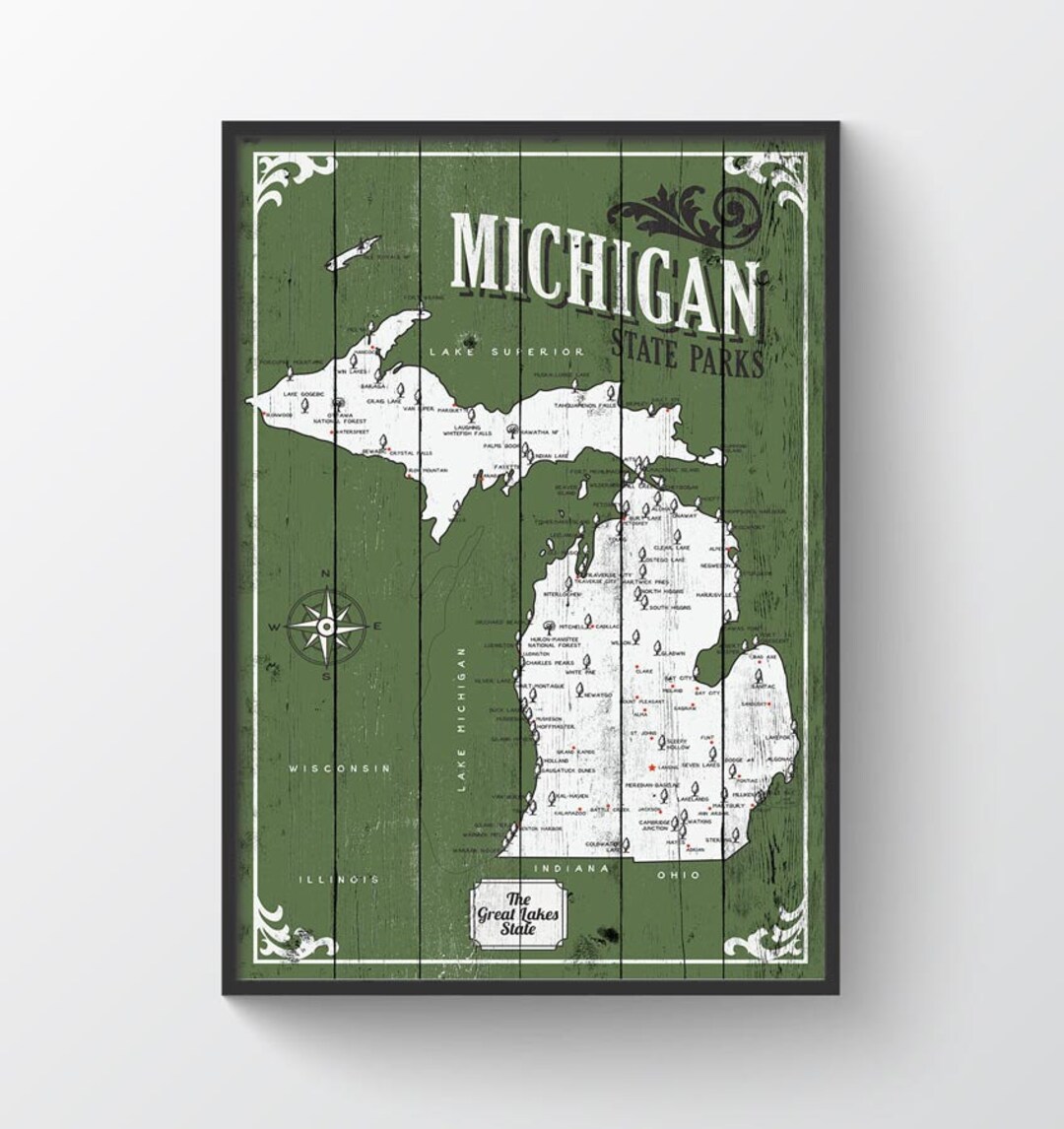 Michigan State Parks Map, Map With Quote, Gift for Hiker, Paper ...