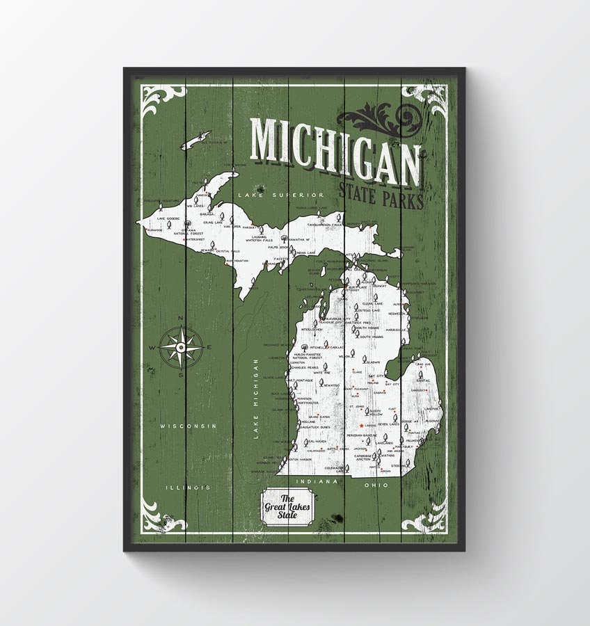 Michigan State Parks Map Map with Quote Gift for hiker | Etsy