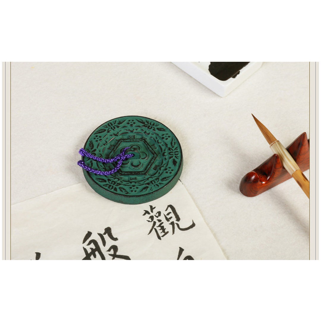 IRON PAPERWEIGHT Chinese Round Refined Cast Iron Paperweight Penholder ...