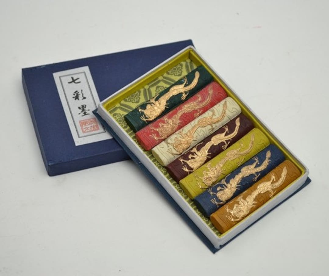 7 INK STICK SET 7 Colors Tung Oil Soot Ink Stick Ink Block Set / Seven ...