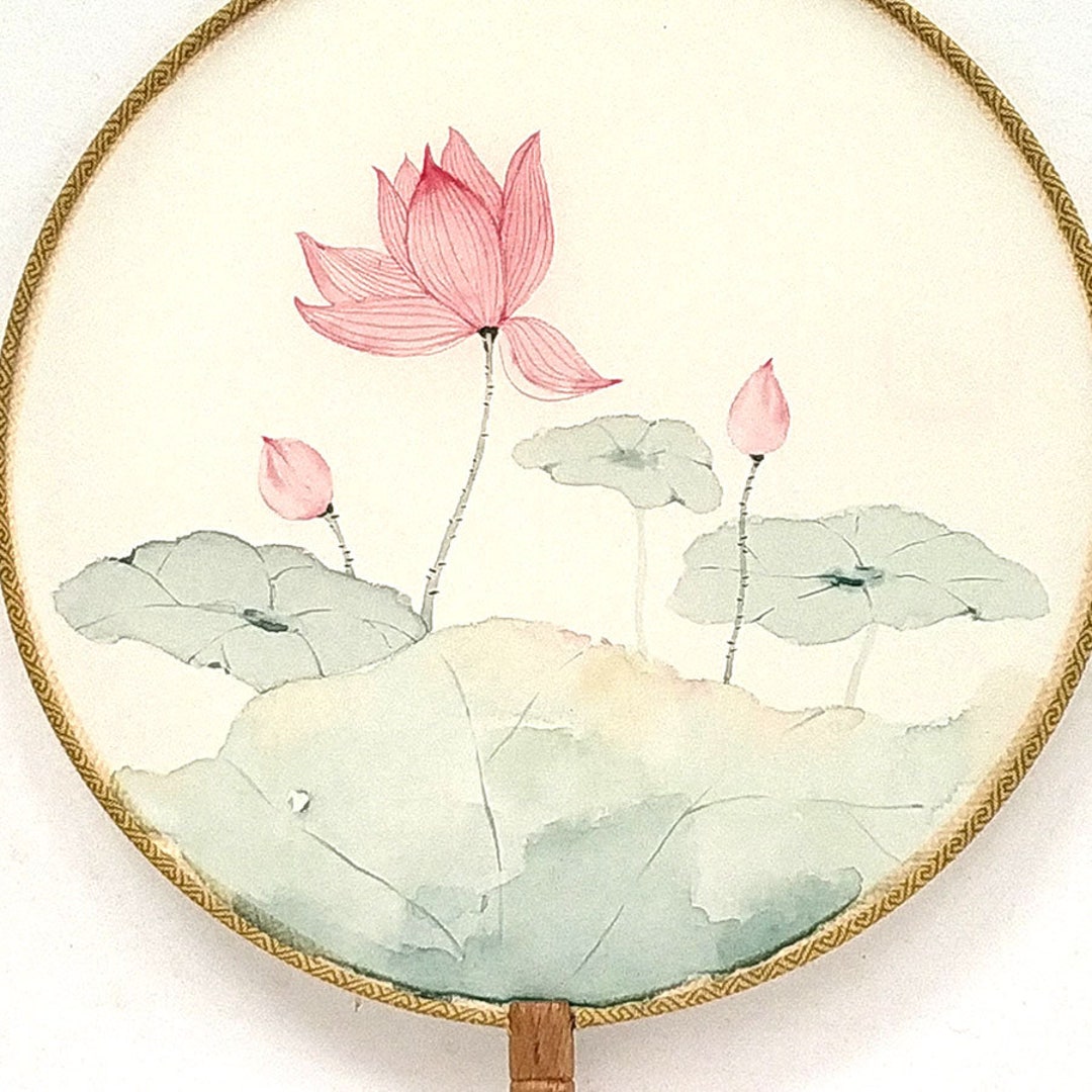 FAN PAINTING CUSTOM Painted Louts Flowers Still Life Original ...
