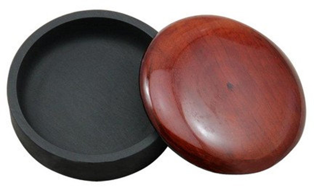 ROUND INK STONE Natural Stone Chinese Inkstone | Wooden Cap | 3 Sizes ...