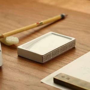 Chinese Ceramic Inkstone Pen Holder Wash Container Bowl 9x5.5cm White ...