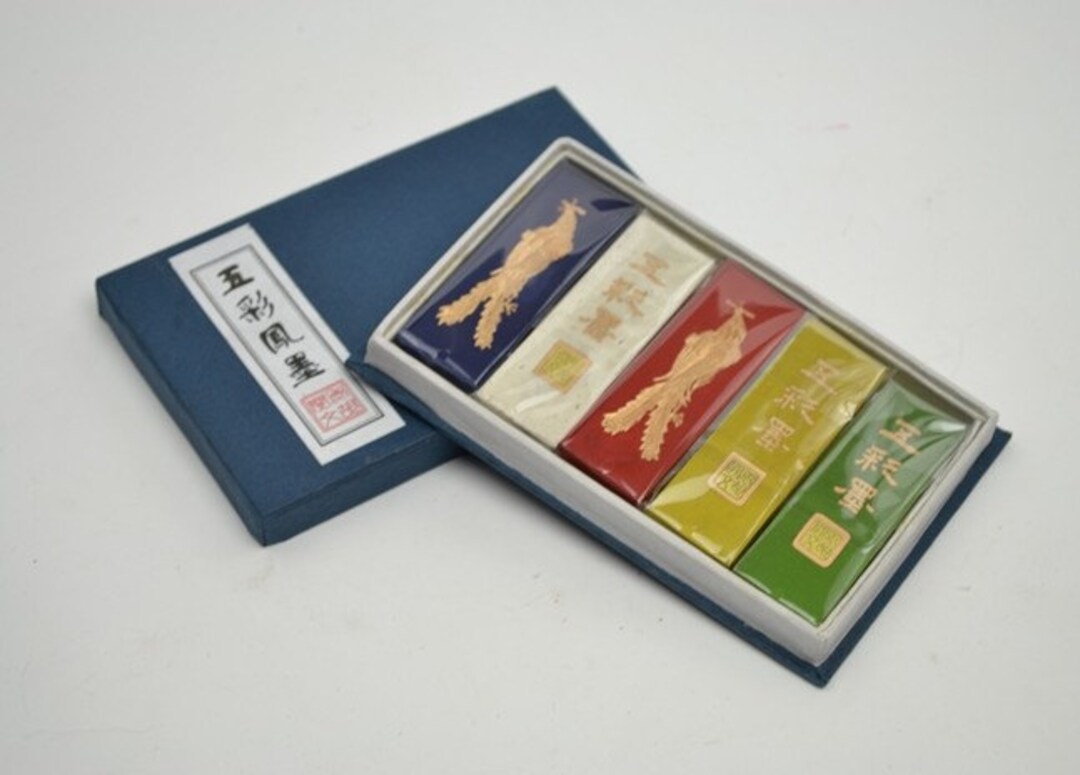 Hu Kaiwen Colored Ink Stick Set: Tung Oil Soot, Five Phoenix Design - Etsy