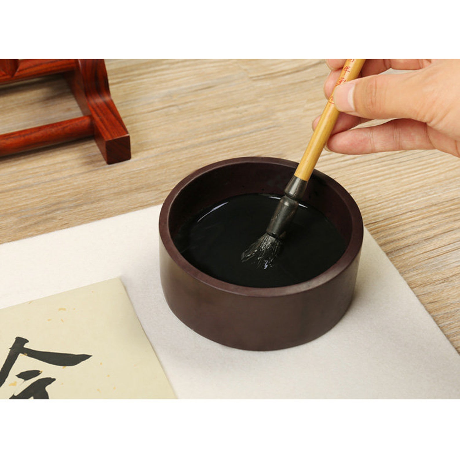 10.1x4.1cm Natural Stone Chinese Inkstone Wooden Lid Cover | Etsy