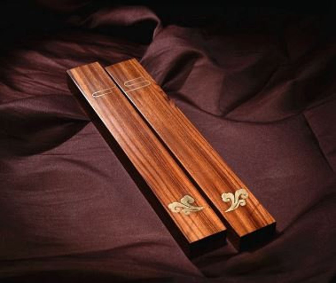 SOLID ROSEWOOD PAPERWEIGHT Pair Brass Inlay Handmade Wood Paper Weight ...