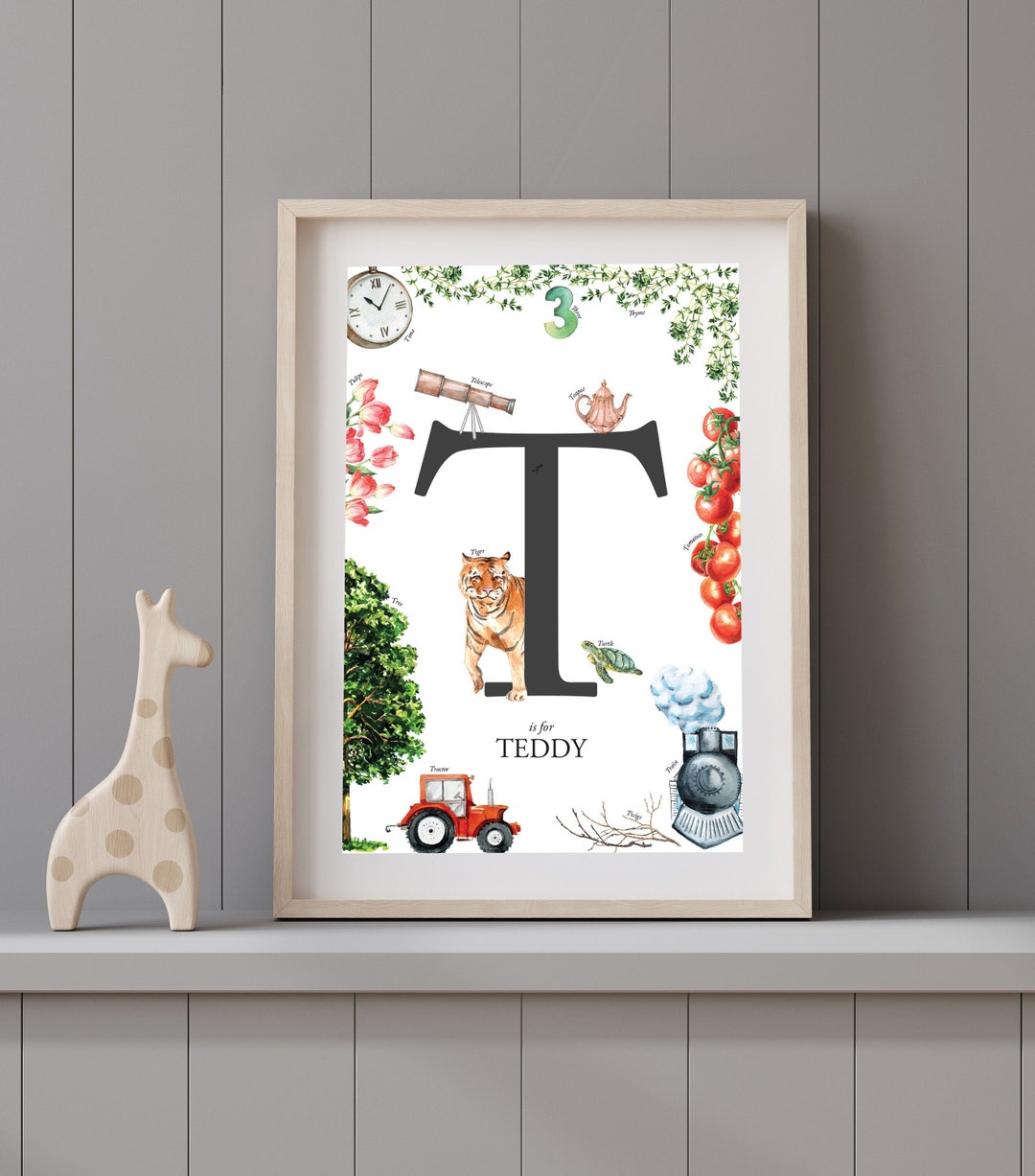 Initial T Print, T is For, Nursery/child Alphabet Print, New Baby Gift ...