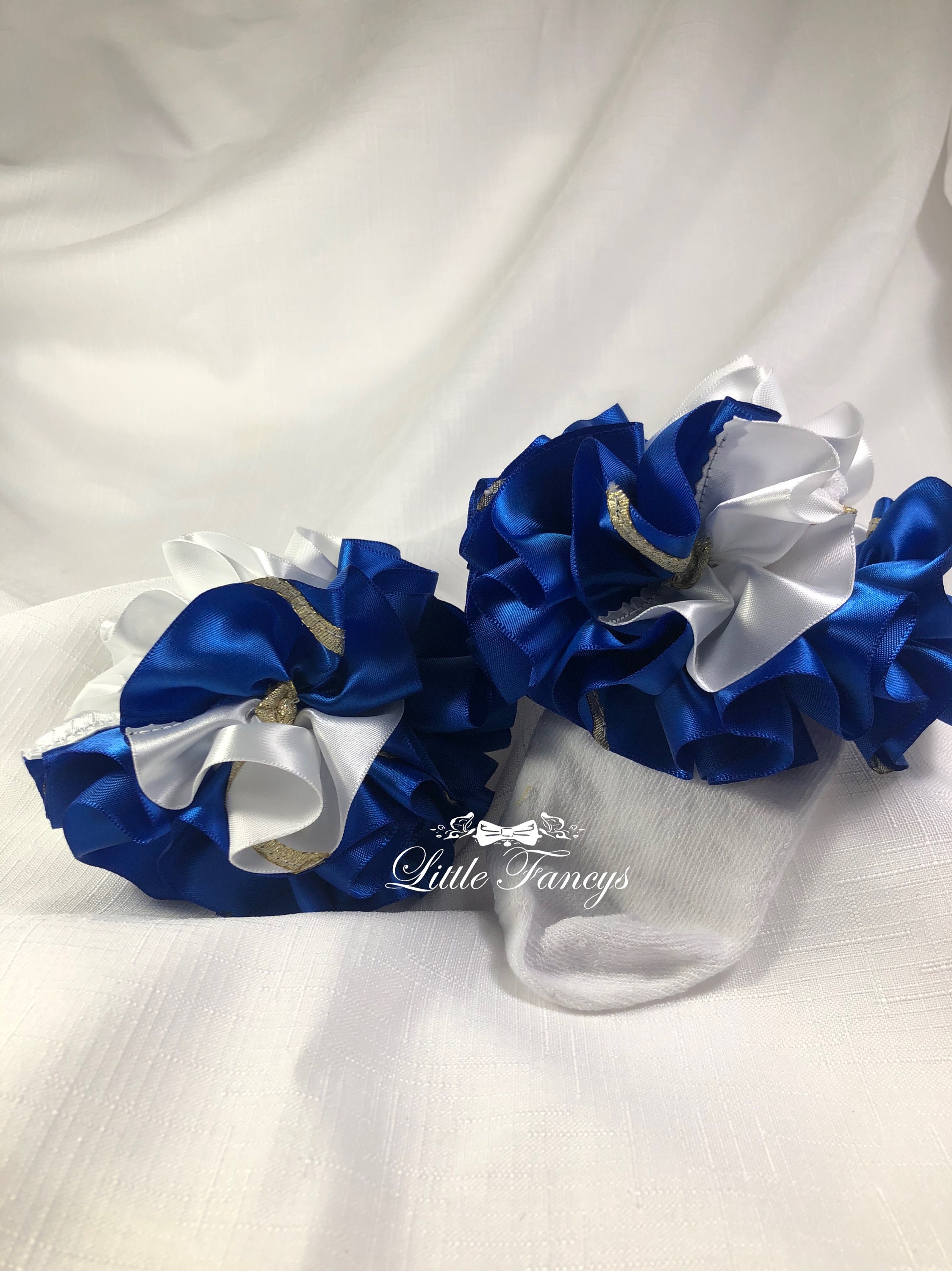 Royal Blue and White Ruffle Socks With Gold Ruffle Socks for Toddlers ...