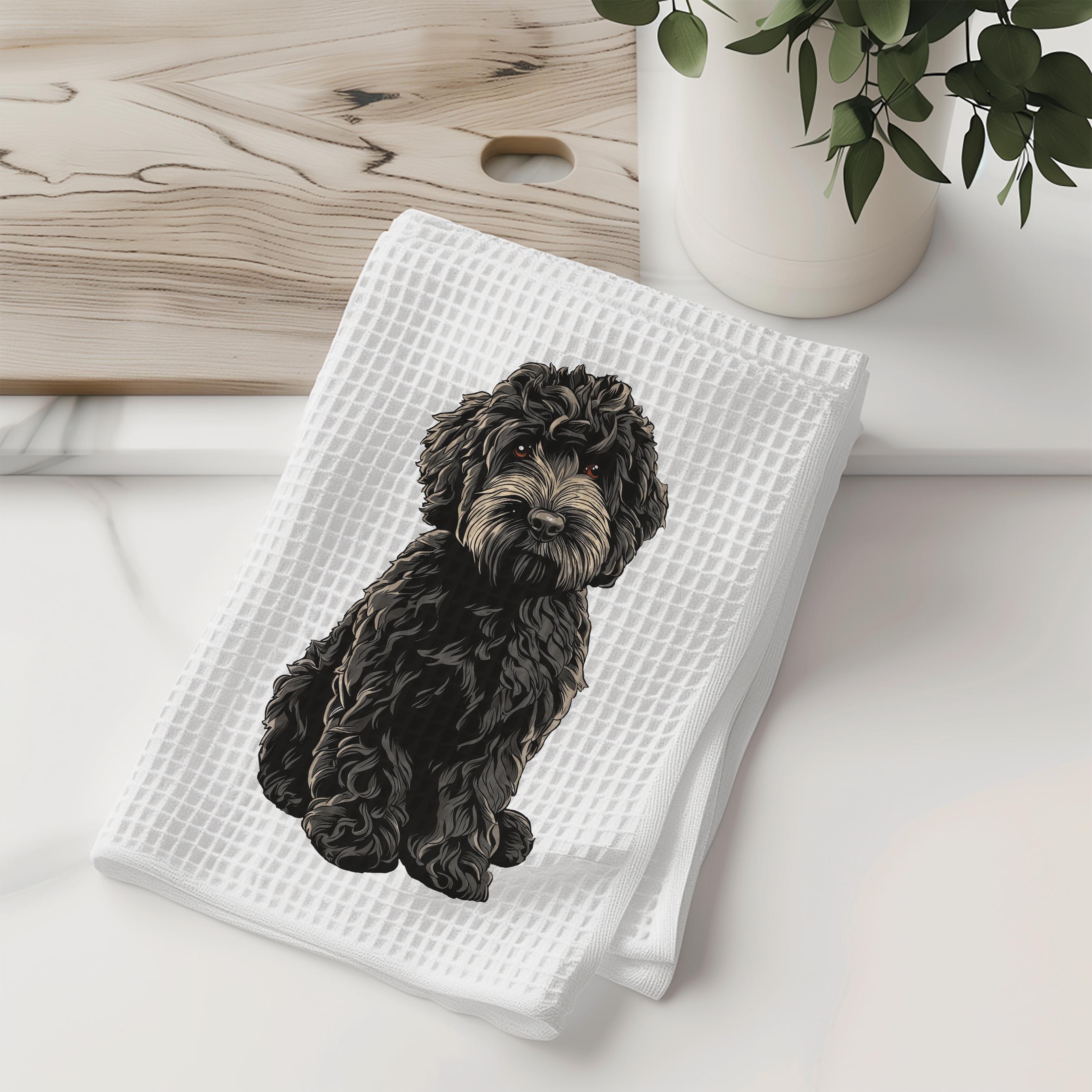 Cockapoo Dish Towel - Black Cockapoo Dog Kitchen Towel - Waffle Weave ...