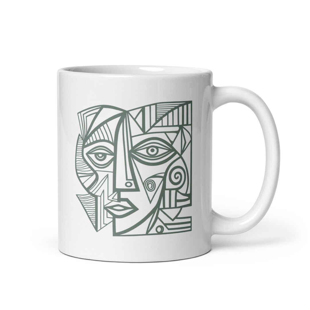 Artsy Cubism Face Coffee Cup, Wonky Womens Face Mug, Abstract Cubism ...