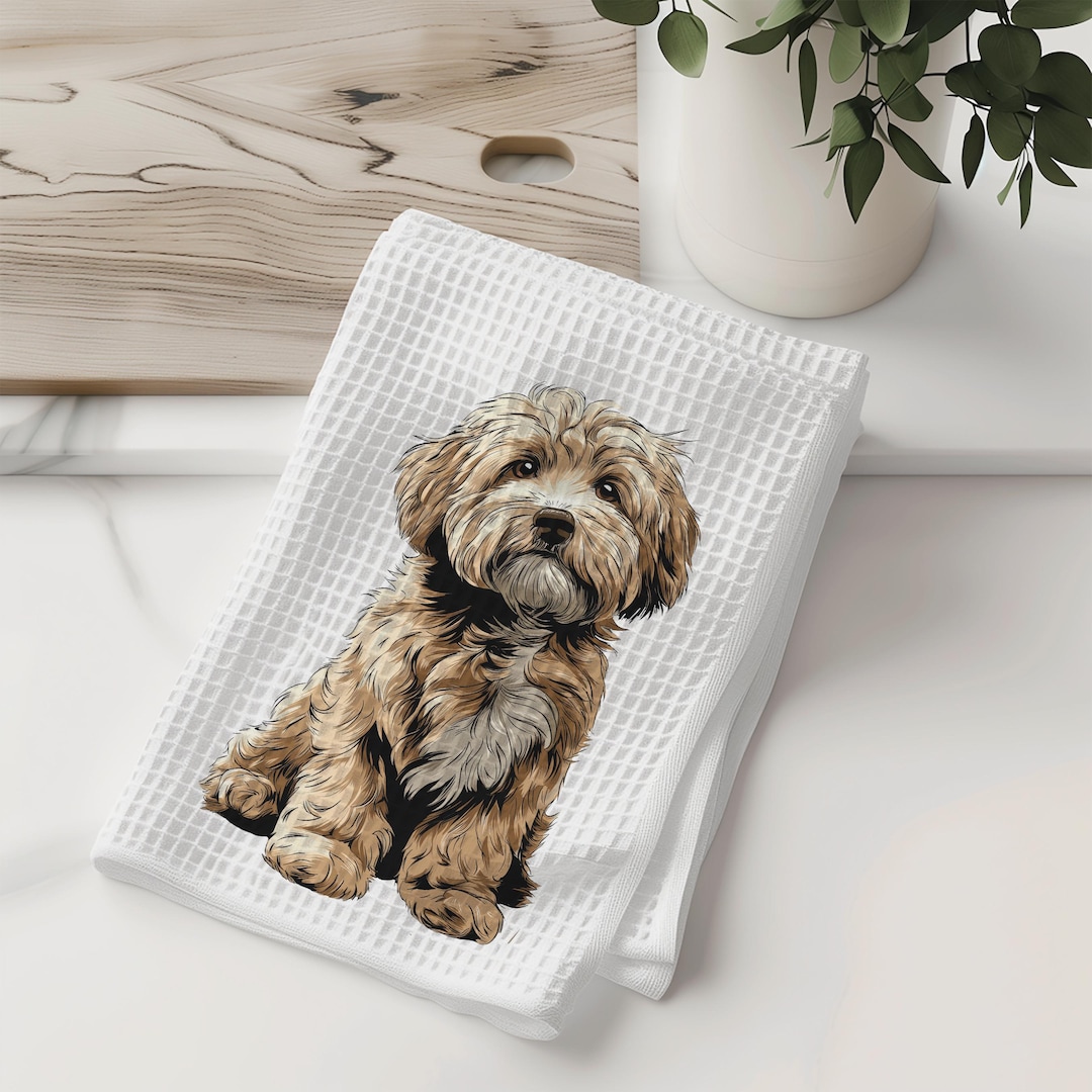 Cavachon Dish Towel - Cavachon Dog Kitchen Towel - Waffle Weave Towel ...