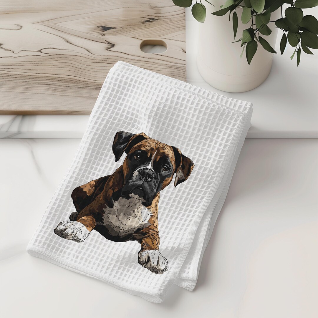 Boxer Dish Towel - Boxer Dog Kitchen Towel - Waffle Weave Towel ...