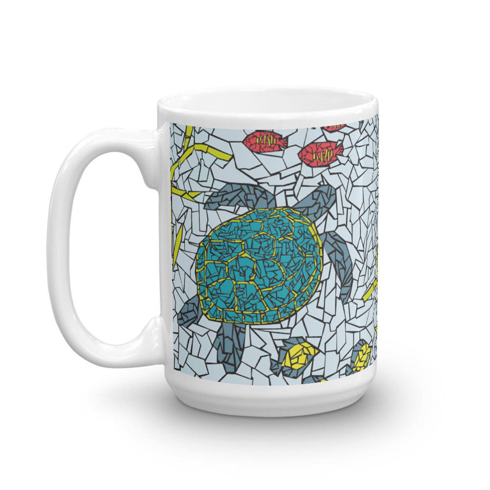 Sea Turtle Coffee Mug - Tropical Fish Coffee Cup - Mosaic Cup - Etsy