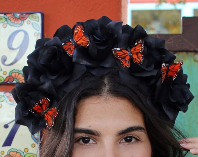 Butterfly Floral Crown, White Flower Headband, Whimsical Wedding Head ...