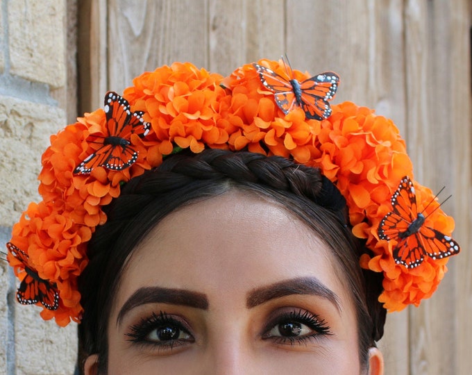 Marigold Flower Crown Headband Monarch Butterflies butterfly - Etsy