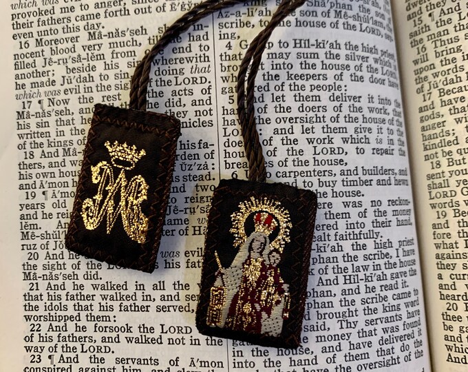 Tiny Wool Scapular - Hand Embroidered Brown Scapular With Sacred Heart ...