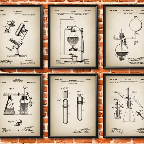 SET of 6 SCIENCE Posters Vintage Patent Illustration Science - Etsy