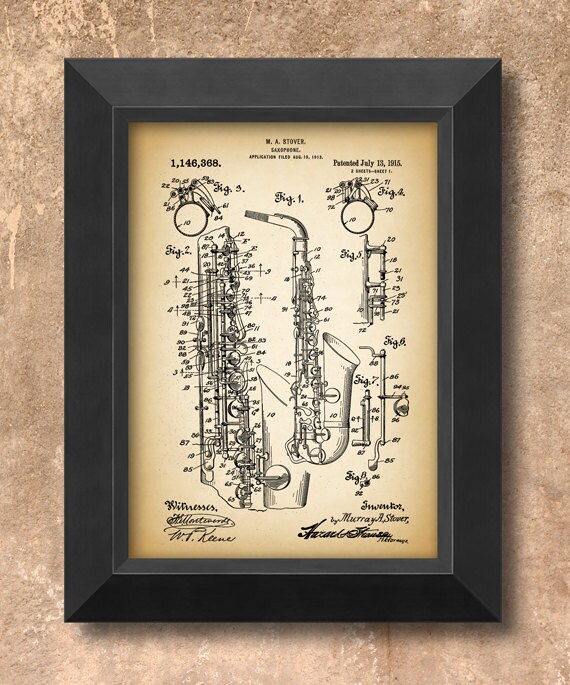 Retro 1915 Saxophone Vintage Art Print Poster or Canvas, Wall Art, Home ...