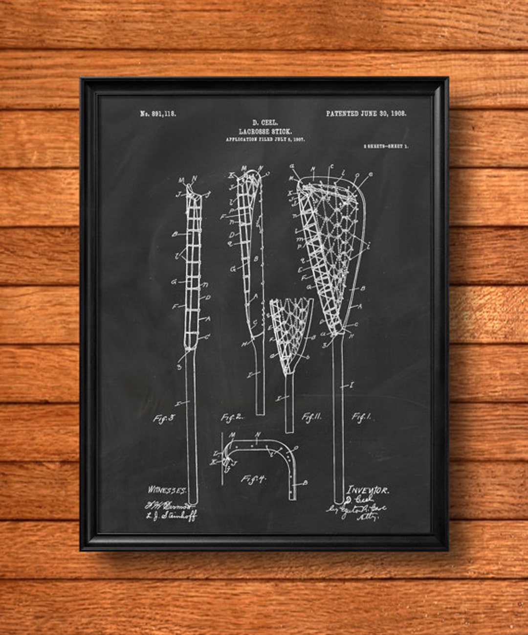 Retro 1908 Lacrosse Stick - Vintage Art Print Poster or Canvas, Patent ...