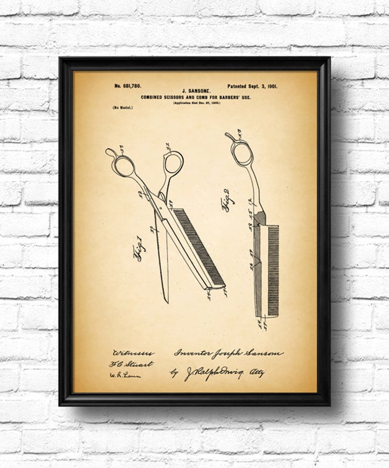 Retro 1901 "scissors and Comb" Vintage Patent Illustration, Art Print ...