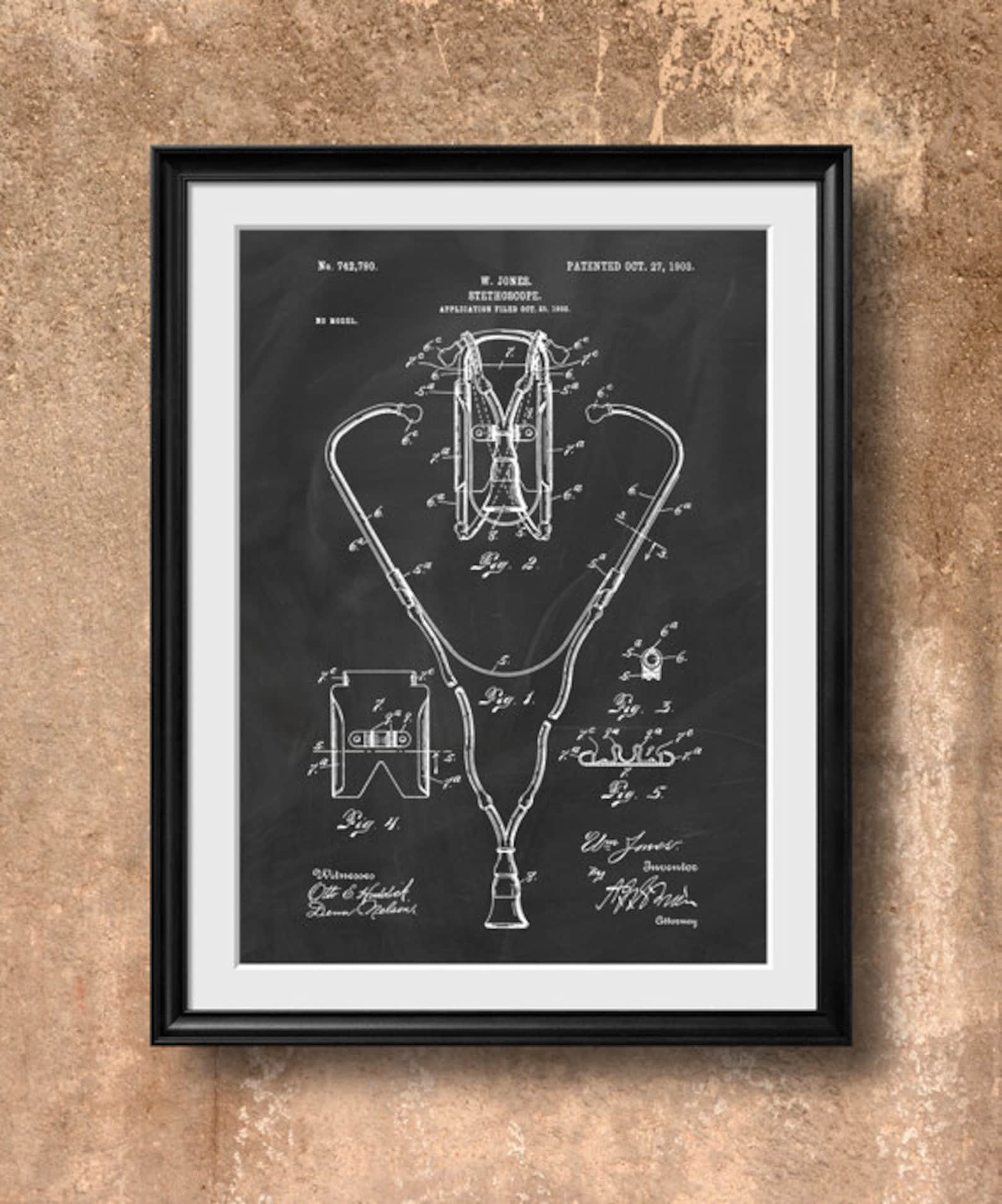 Retro 1903 Stethoscope, Vintage Art Print Poster, Patent Illustration ...