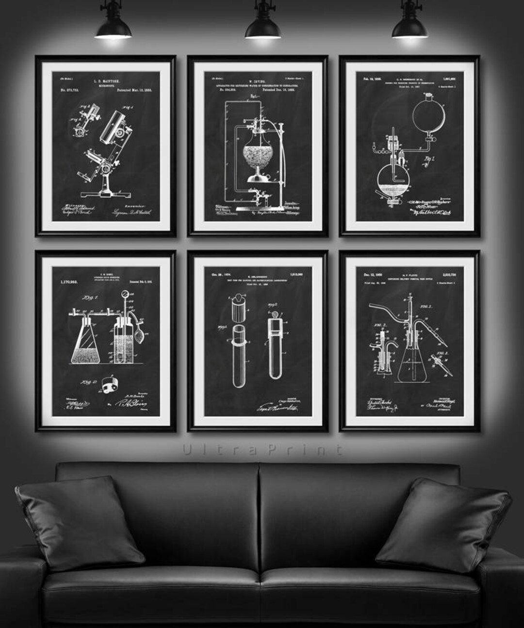 SET of 6 SCIENCE Posters, Vintage Patent Illustration, Science Art ...